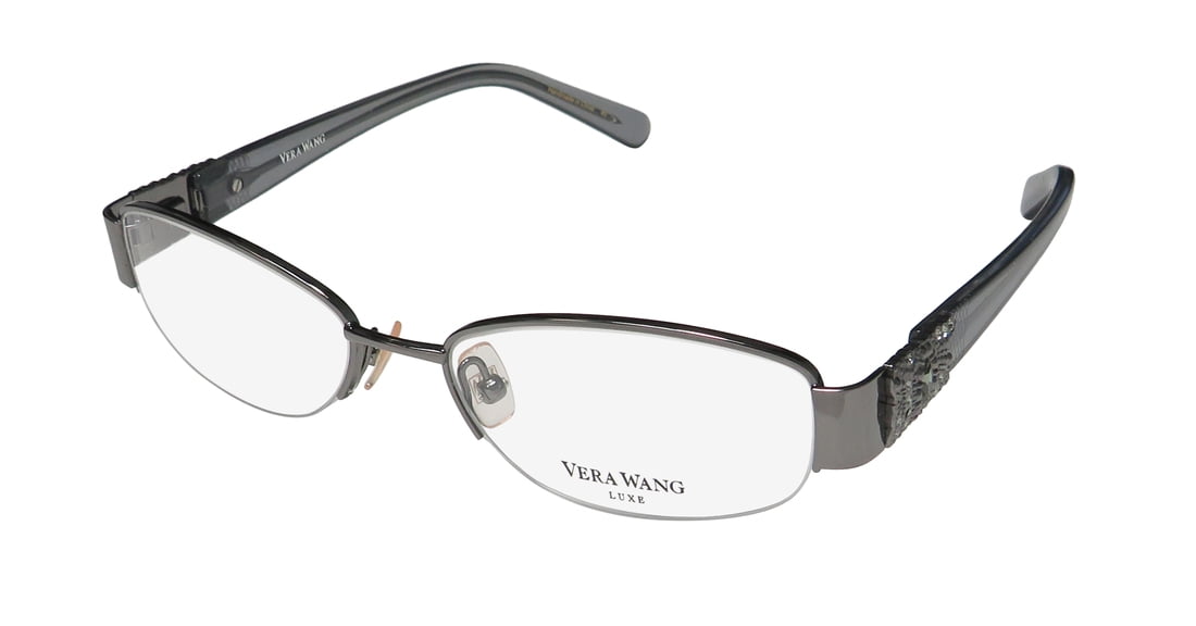 NEW VERA WANG LUXE TOMI WOMENS/LADIES OVAL HALF-RIM GUNMETAL FRAME DEMO ...