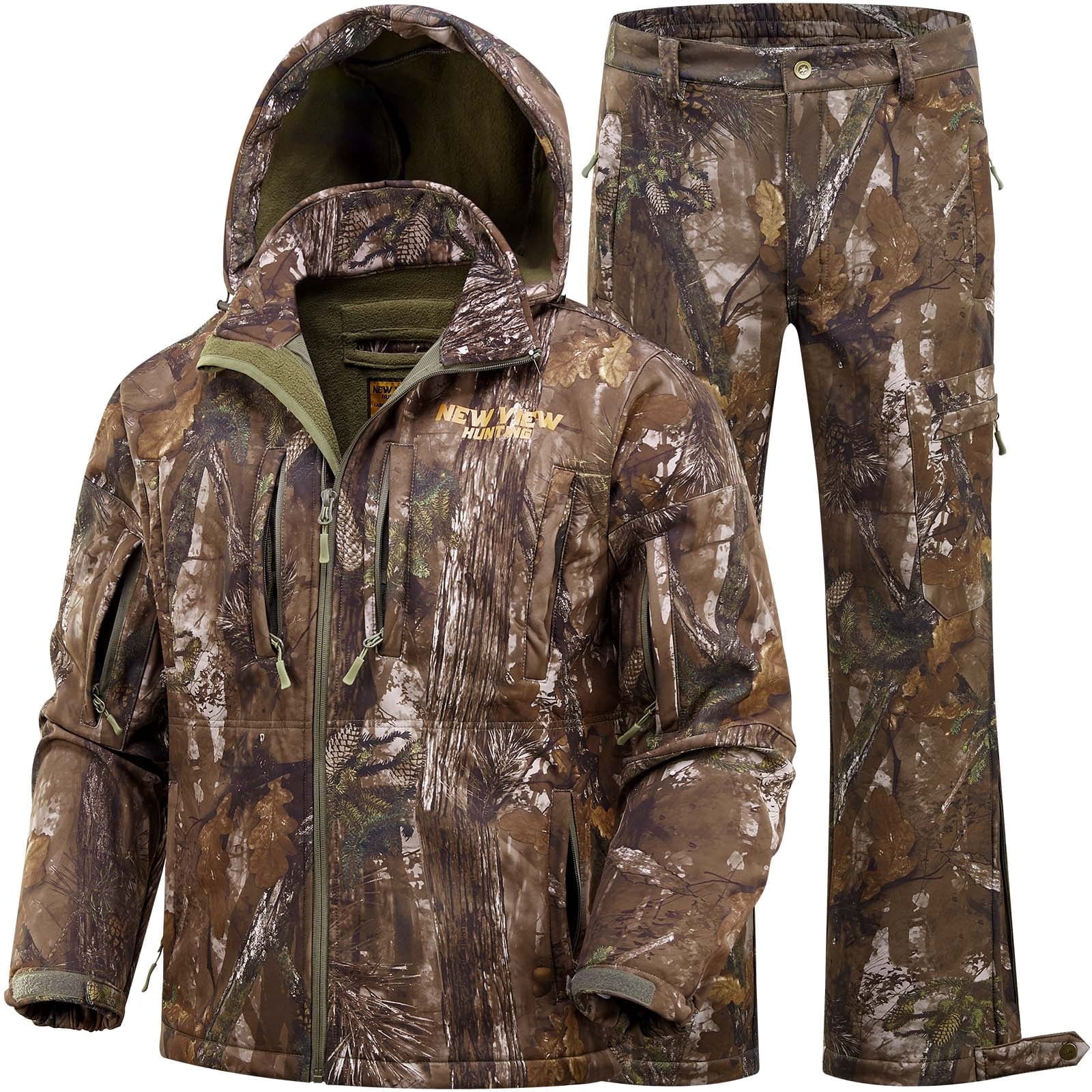 NEW VIEW Camouflage Hunting Clothes for Men, Silent Warm Hooded Jacket ...