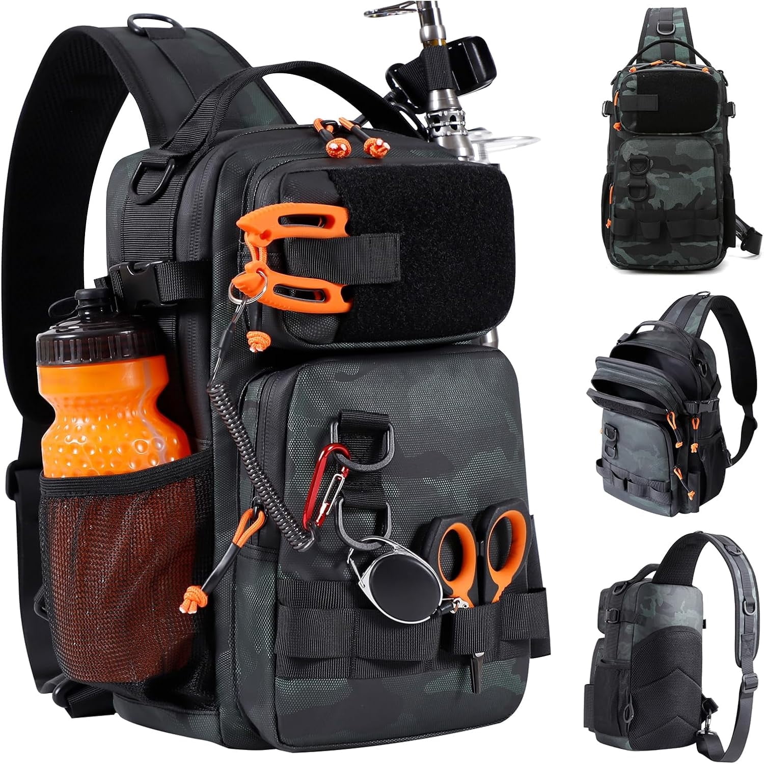 NEW VIEW Fishing Sling Bag, Waterproof Tackle Bag with Rod Holder ...