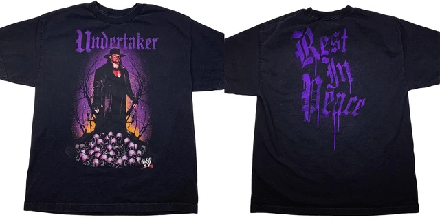 NEW WWE The Undertaker Rest In Peace Skulls T-Shirt Black Purple ...
