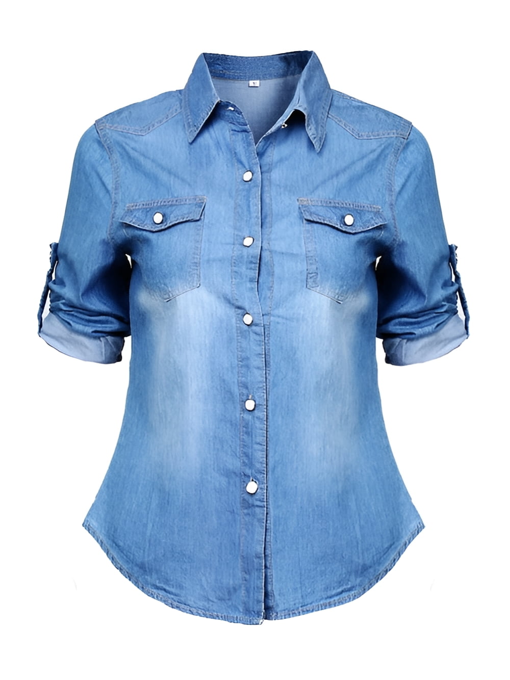 NEW Womens Classic Fitted Long Sleeve Denim Shirt, Sizes 8-14, Dark ...