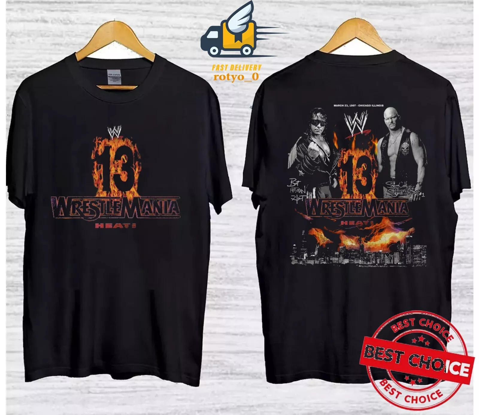 NEW! WrestleMania 13 Bret Hart vs. Stone Cold Steve Austin Boxy T ...