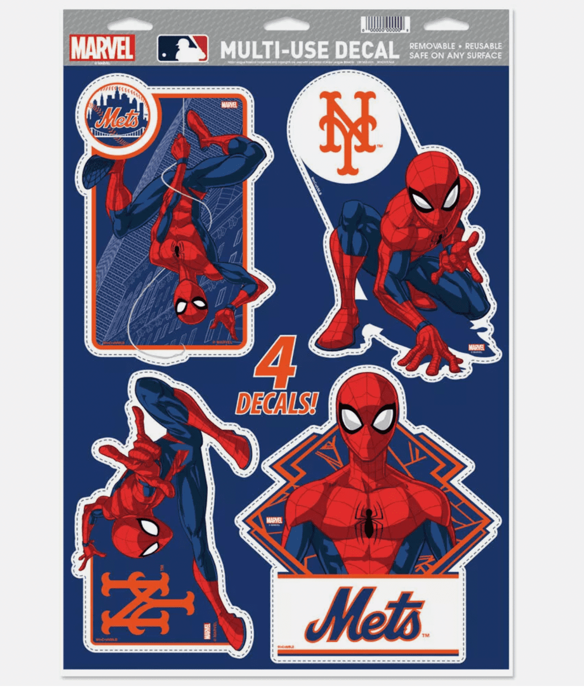 NEW YORK METS 4 PIECE MARVEL SPIDERMAN DECALS 11"X17" WALL GRAPHICS ...