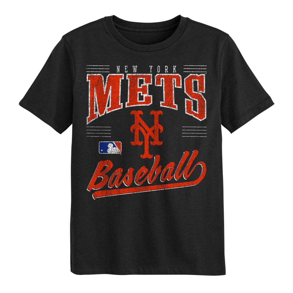 NEW YORK METS Boys Black Color Cotton Crew Short Sleeve Tee - Walmart.com
