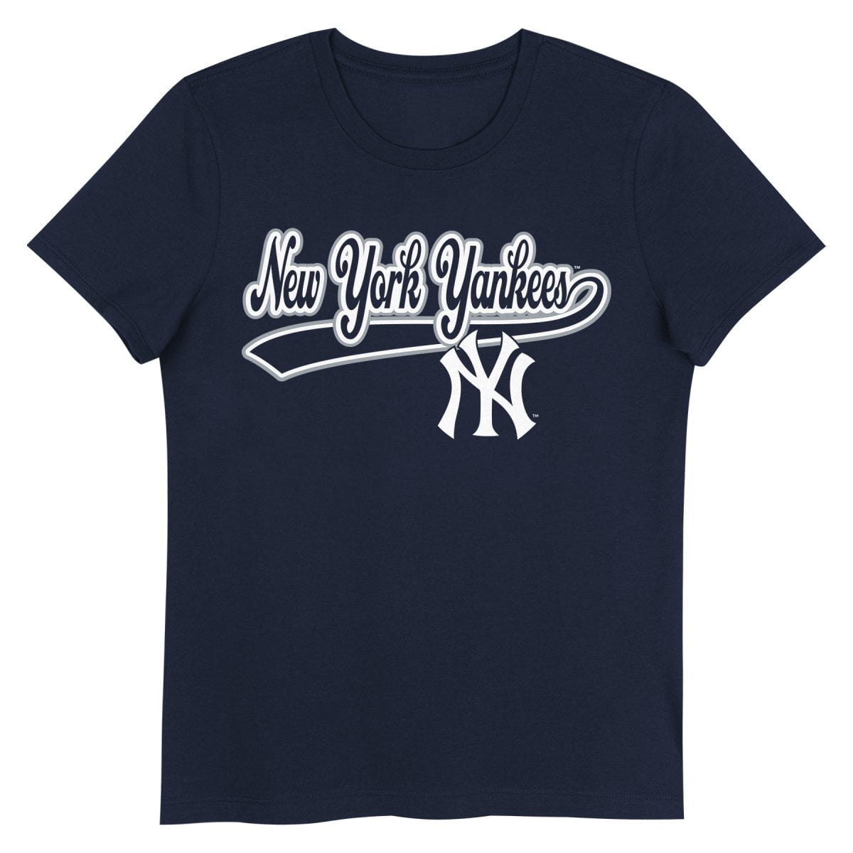 NEW YORK YANKEES Girls Primry Color Cotton Crew Short Sleeve Script Tee ...