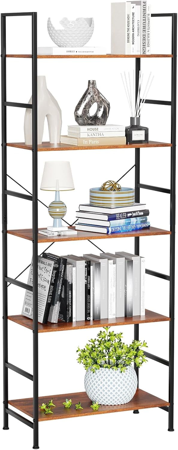 NEWBULIG Bookshelf, Bookcase with 5 Tiers, Metal Frame Bookcase, Tall ...