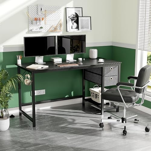 NEWBULIG Computer Desk with 2 Drawers and File Cabinet Storage for Home ...