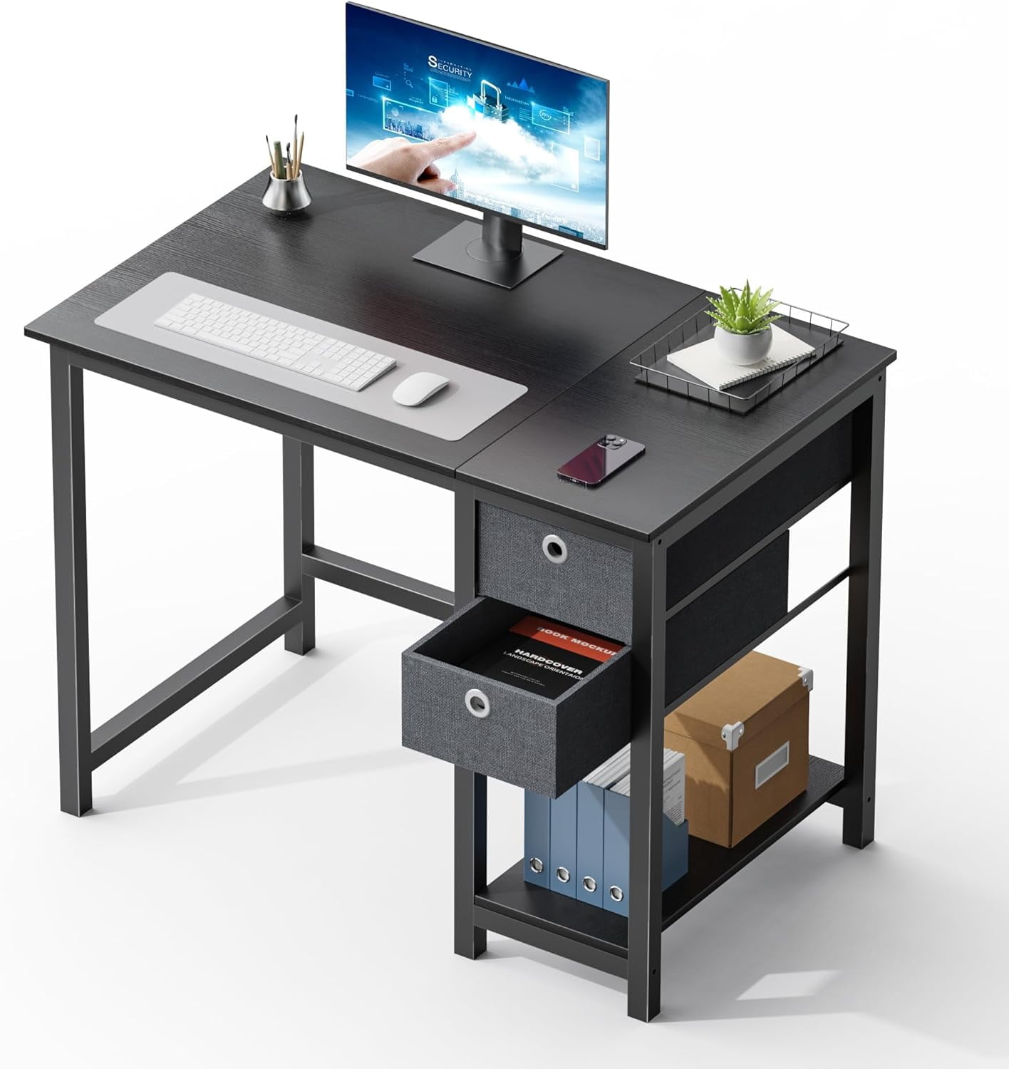 NEWBULIG Computer Desk with 2 Drawers and File Cabinet Storage for Home ...