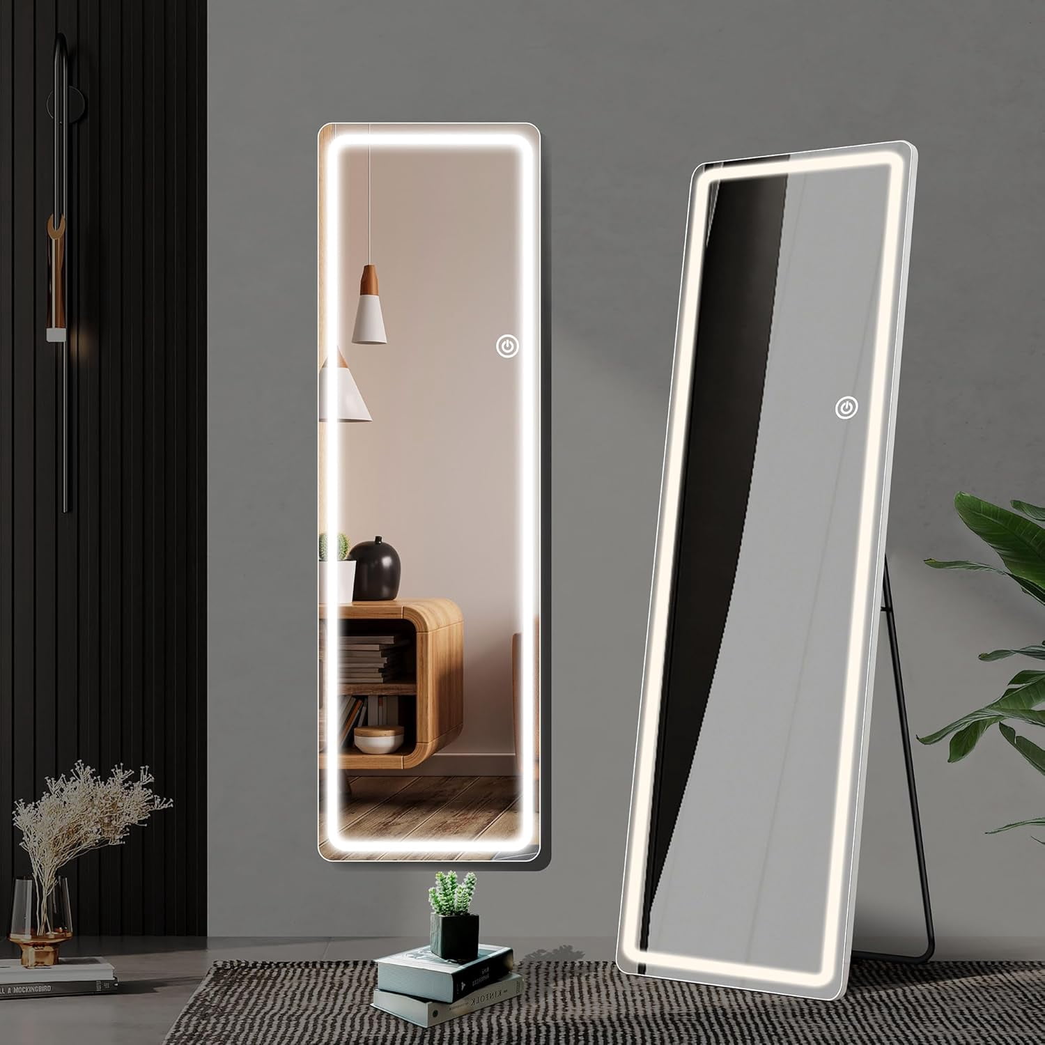 NEWBULIG LED Full Length Floor Mirror,64"x21" Full Body Lighted Mirror ...