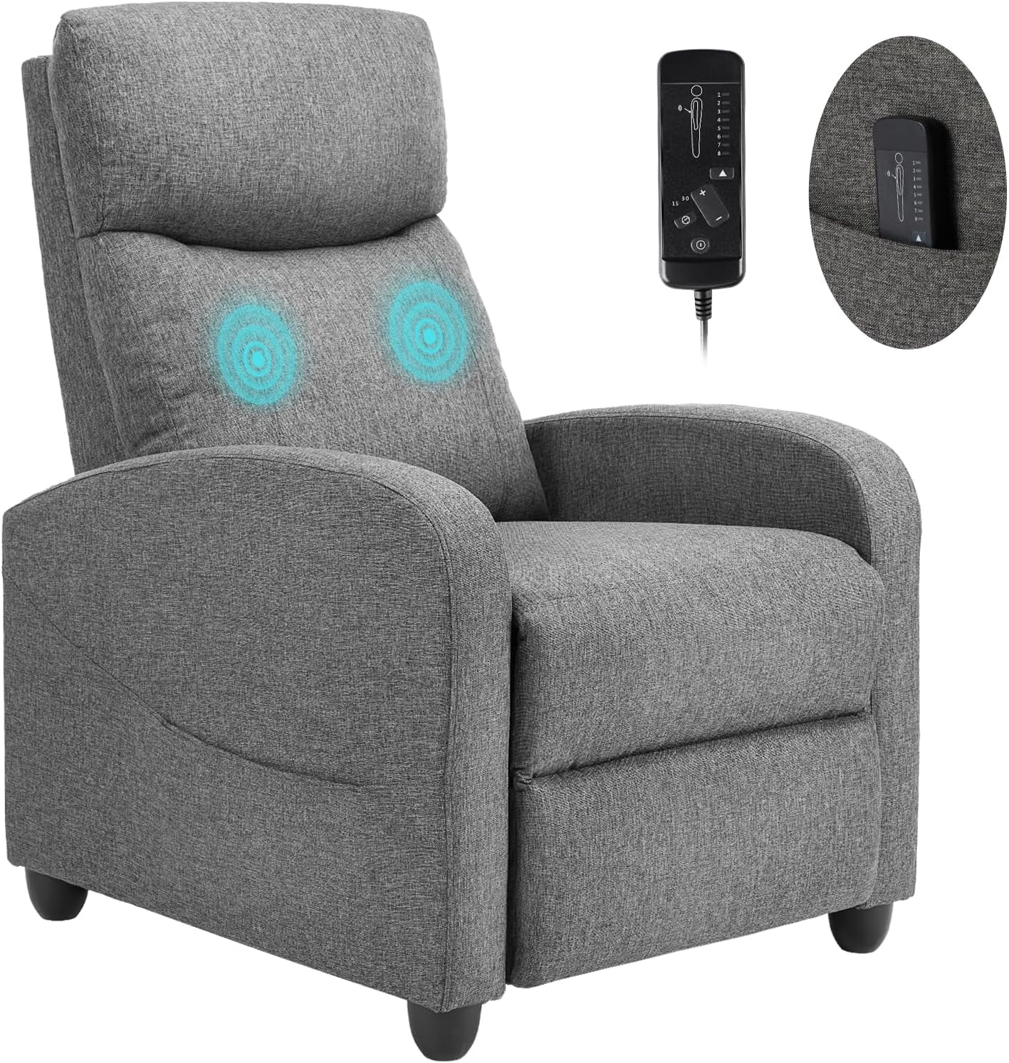 NEWBULIG Massage Recliner, Fabric Sleeper Chair Bed Single Sofa for ...