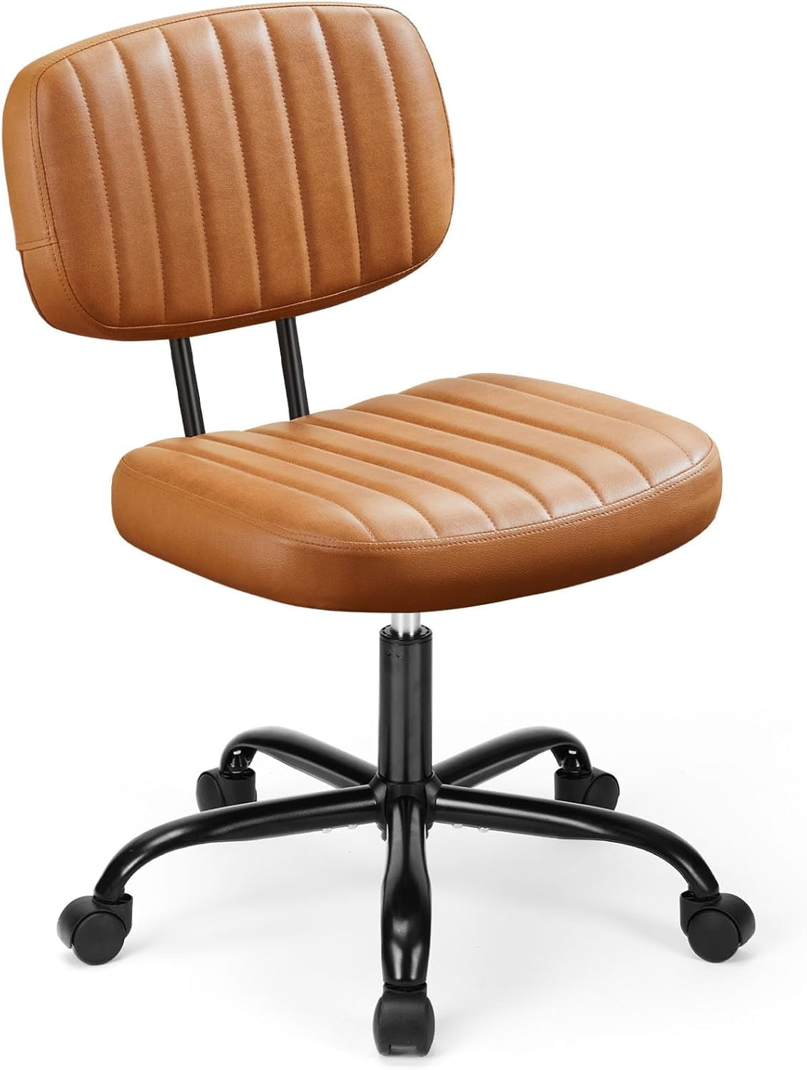 NEWBULIG Small Office Desk Chairs, PU Leather Armless Low Back Computer ...