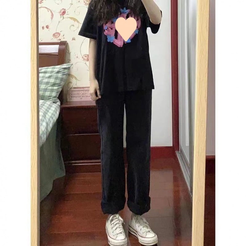 NEWCE American High Street Washed Yellow Mud Pants for Women Straight ...