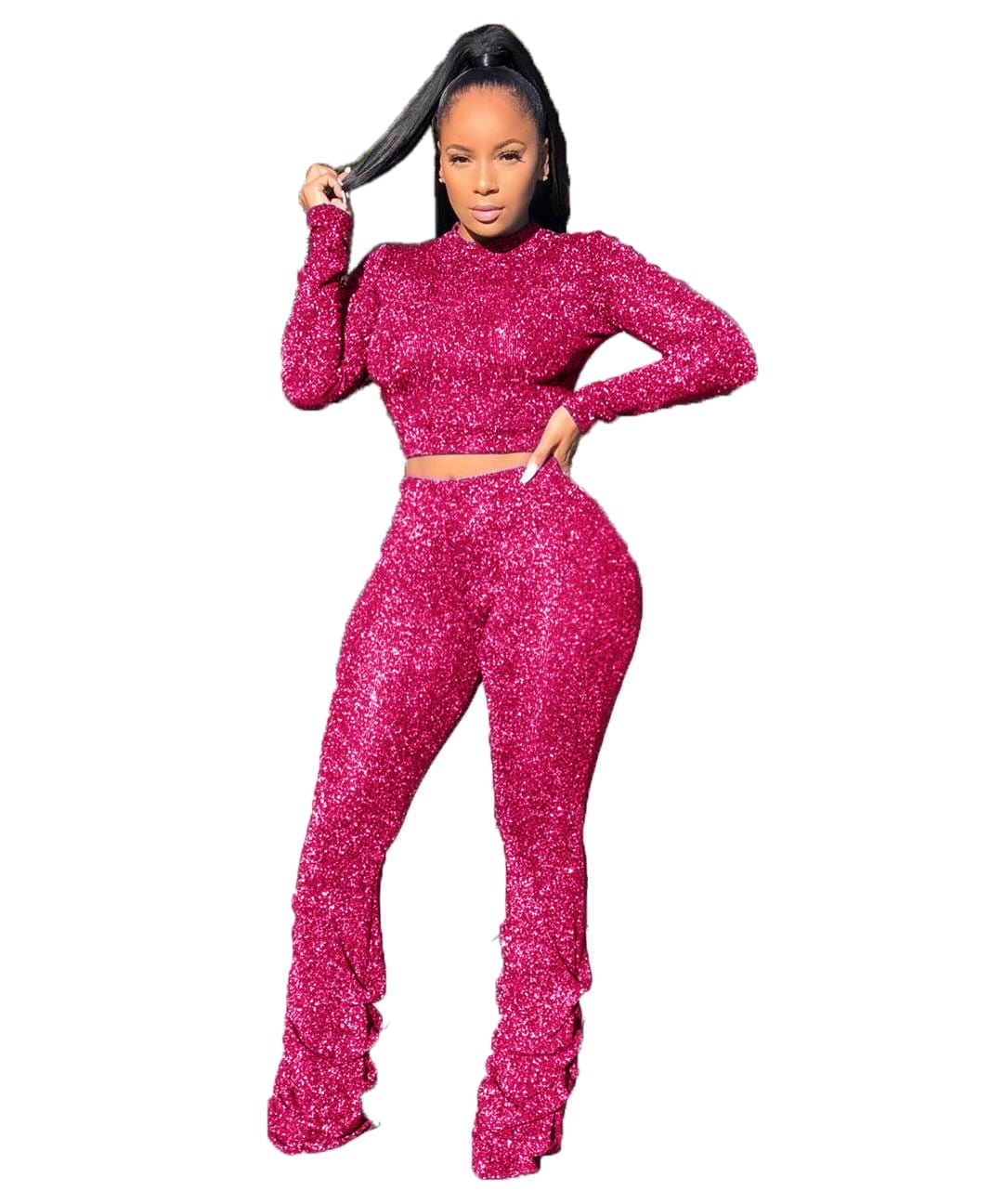 NEWCE Y168 European and American Women‘s Clothing Korean Silver Line Folded Pants Suit Navel ...