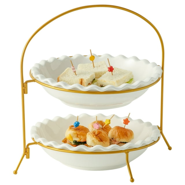 XINLTC-2 Tier Serving Tray Appetizer Platter, 2 Tiered Serving Stand ...