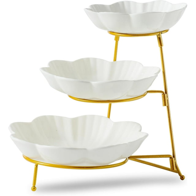 White Porcelain 3 Tiered Serve Set - Porcelain Tray Servers Tiered ...