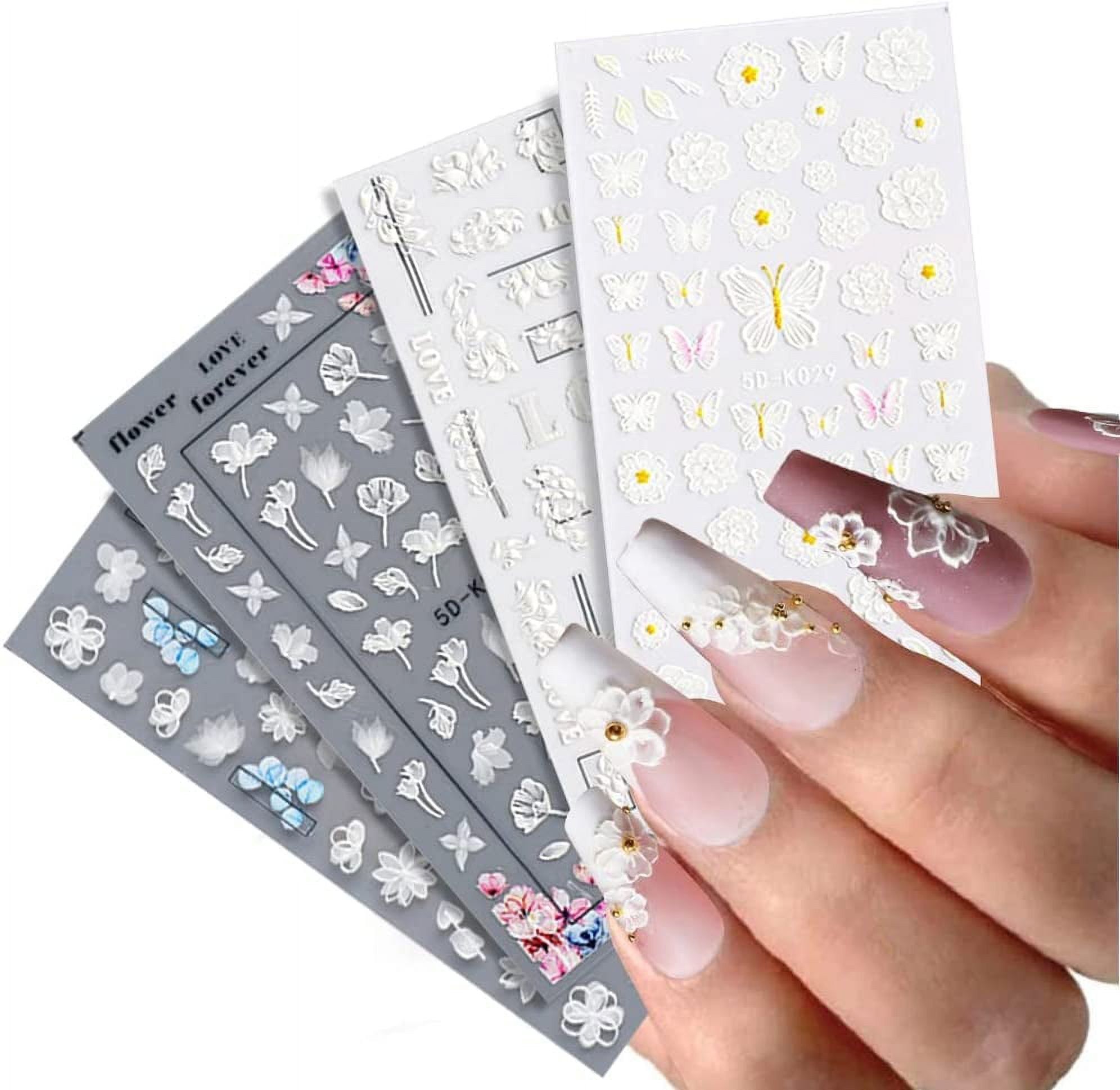 NEWDERMO 5D Flower Elegant Nail Sticker Decals, DIY Retro Carving for ...