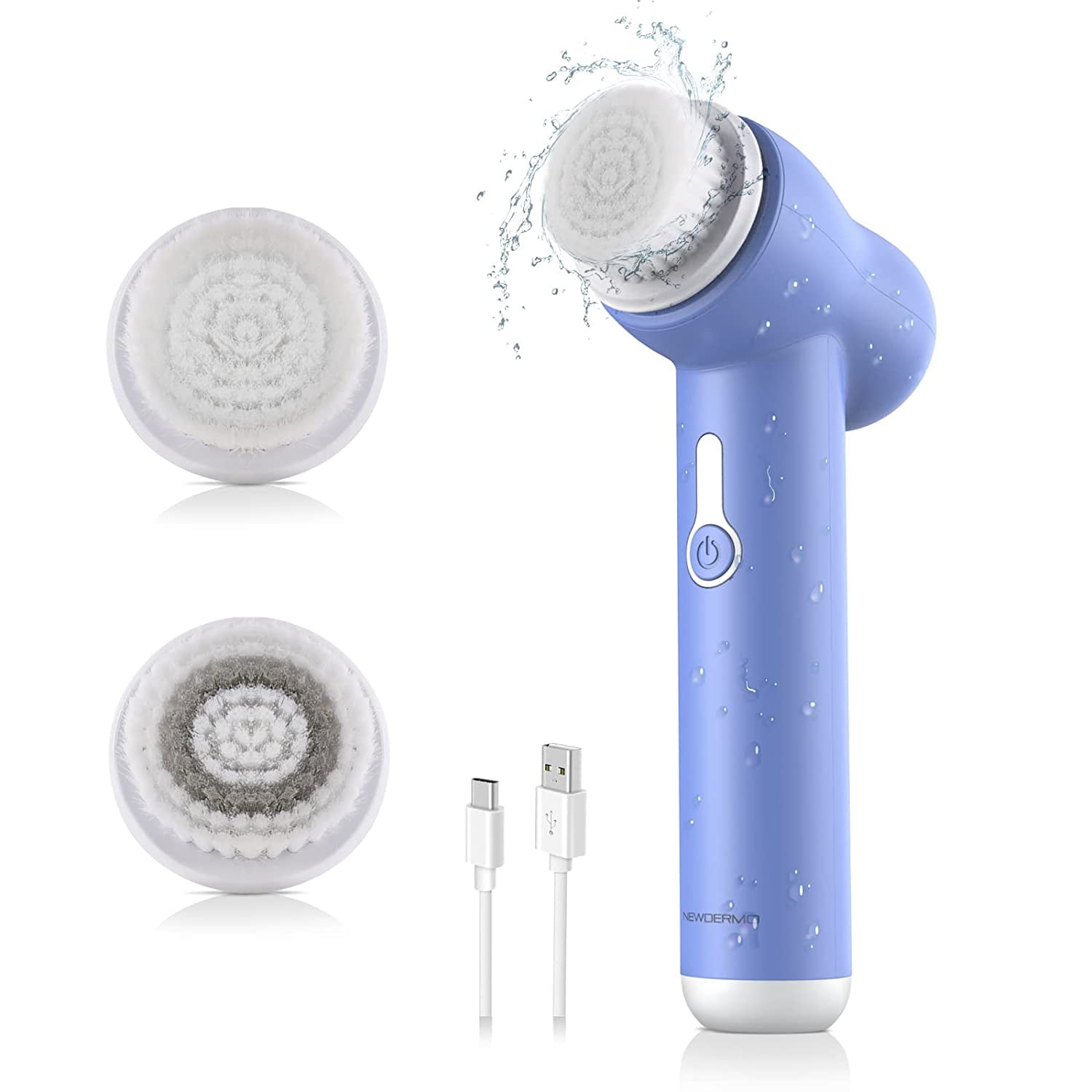 NEWDERMO Facial Cleansing Brush - Face Spin Rotating Scrubber 2 Brush ...