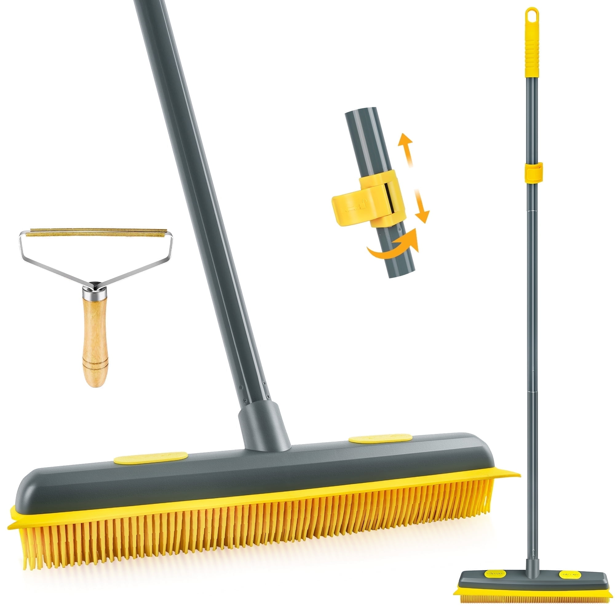 NEWE Rubber Pet Hair Removal Broom with Lint Fur Remover Tool (Gray ...