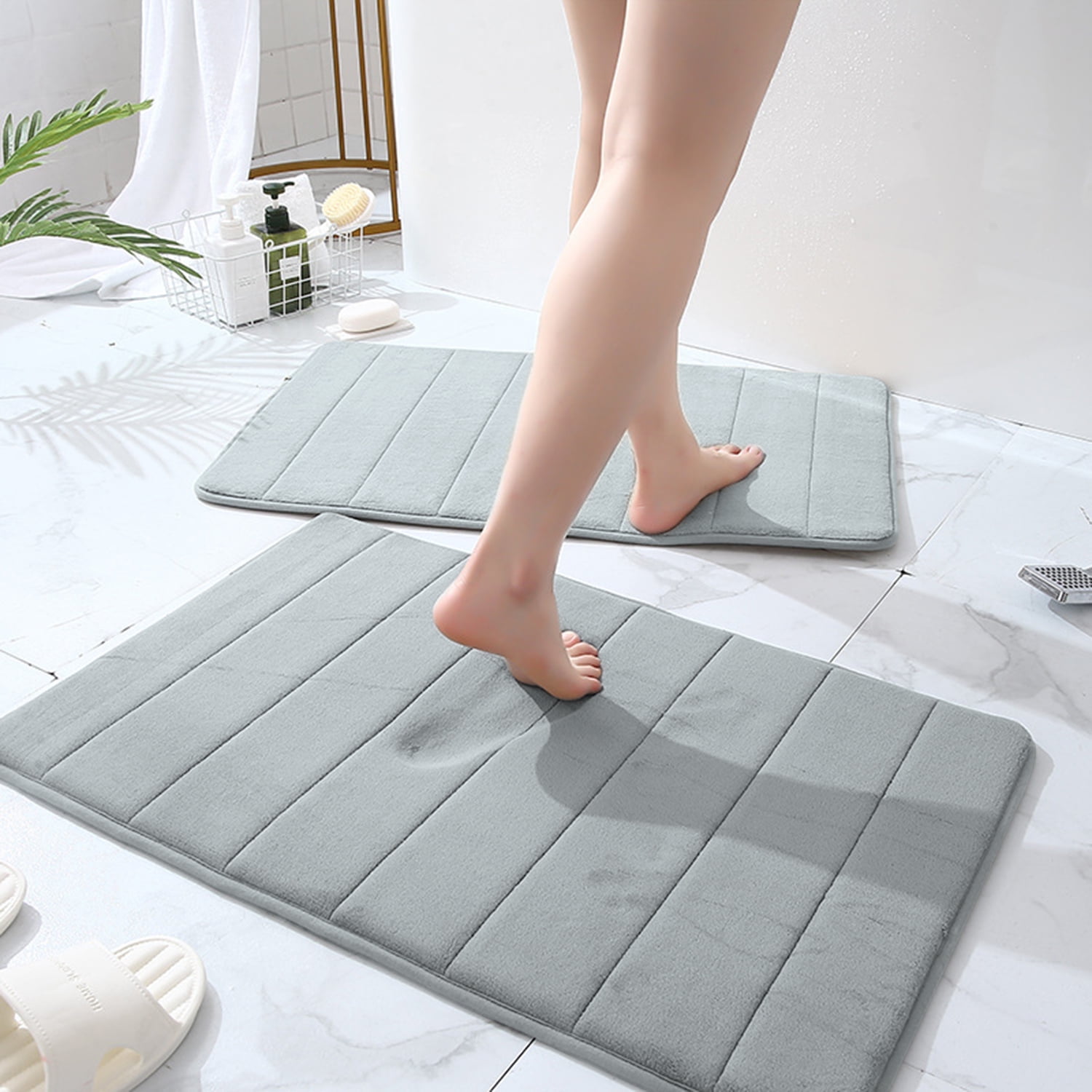 "NEWEEN Quick Dry, Thick & Absorbent Memory Foam Bath Mat - Plush Coral ...