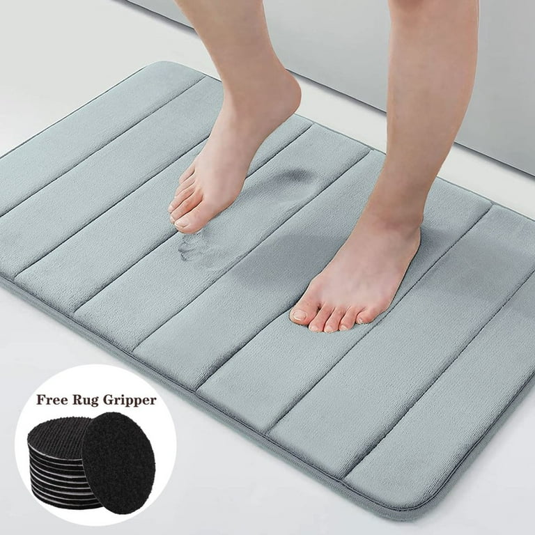 NEWEEN Bath Mats with Rug Gripper Non Slip Memory Foam Bathroom Rugs Quick Dry Grey 17 x 24