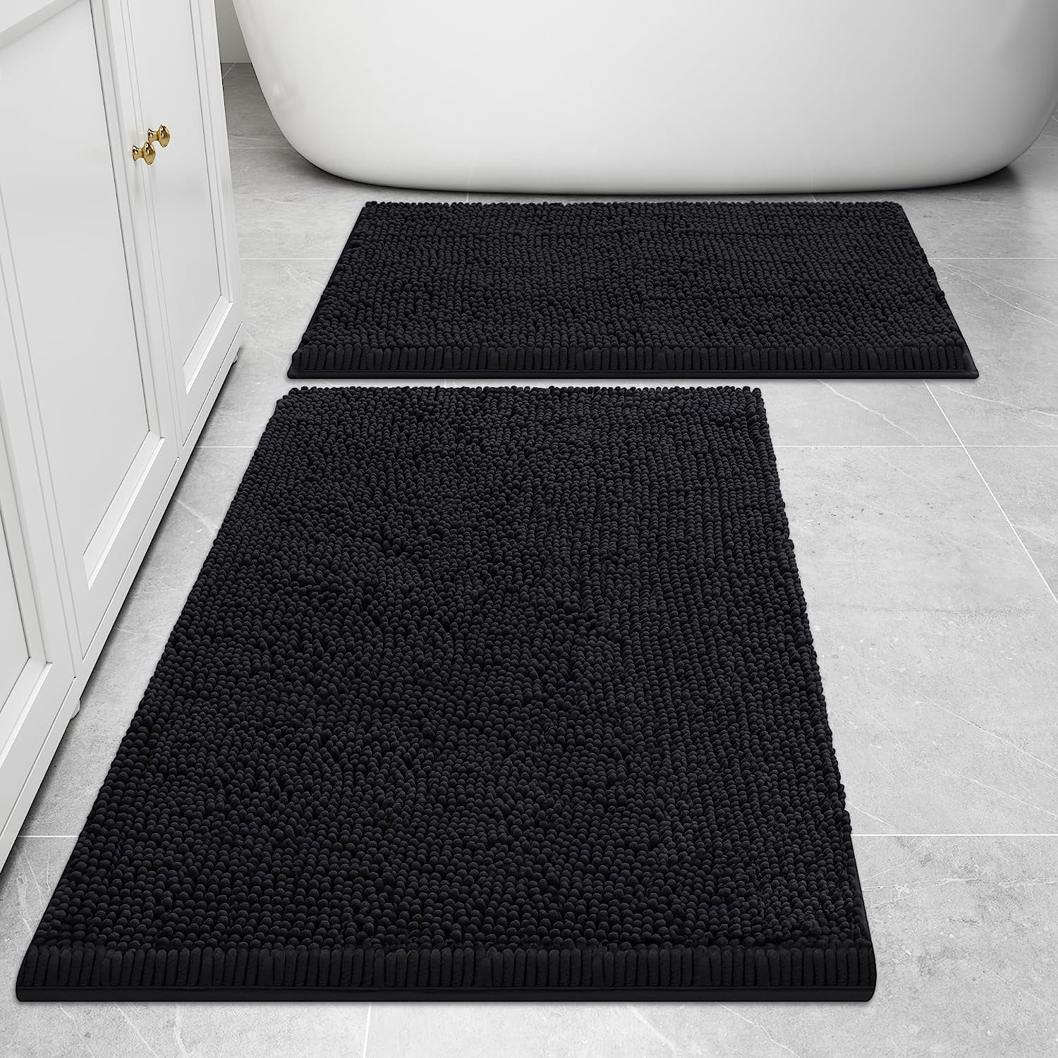 NEWEEN Bathroom Rugs and Mats Set 2 Piece Chenille Bath Mat Set, Machine Wash Dry, Non Slip ...