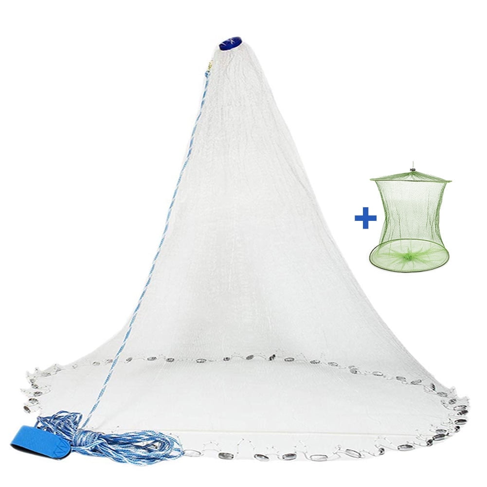 "NEWEEN Throwing Saltwater Bait Cast Net, Hand Fishing with 3/8"" Mesh in 4/6/8FT Radius Sizes ...