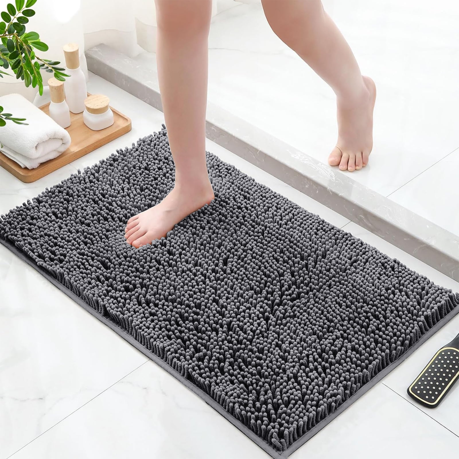 NEWEEN Chenille Bathroom Rugs Soft Non-Slip Super Water Absorbing ...