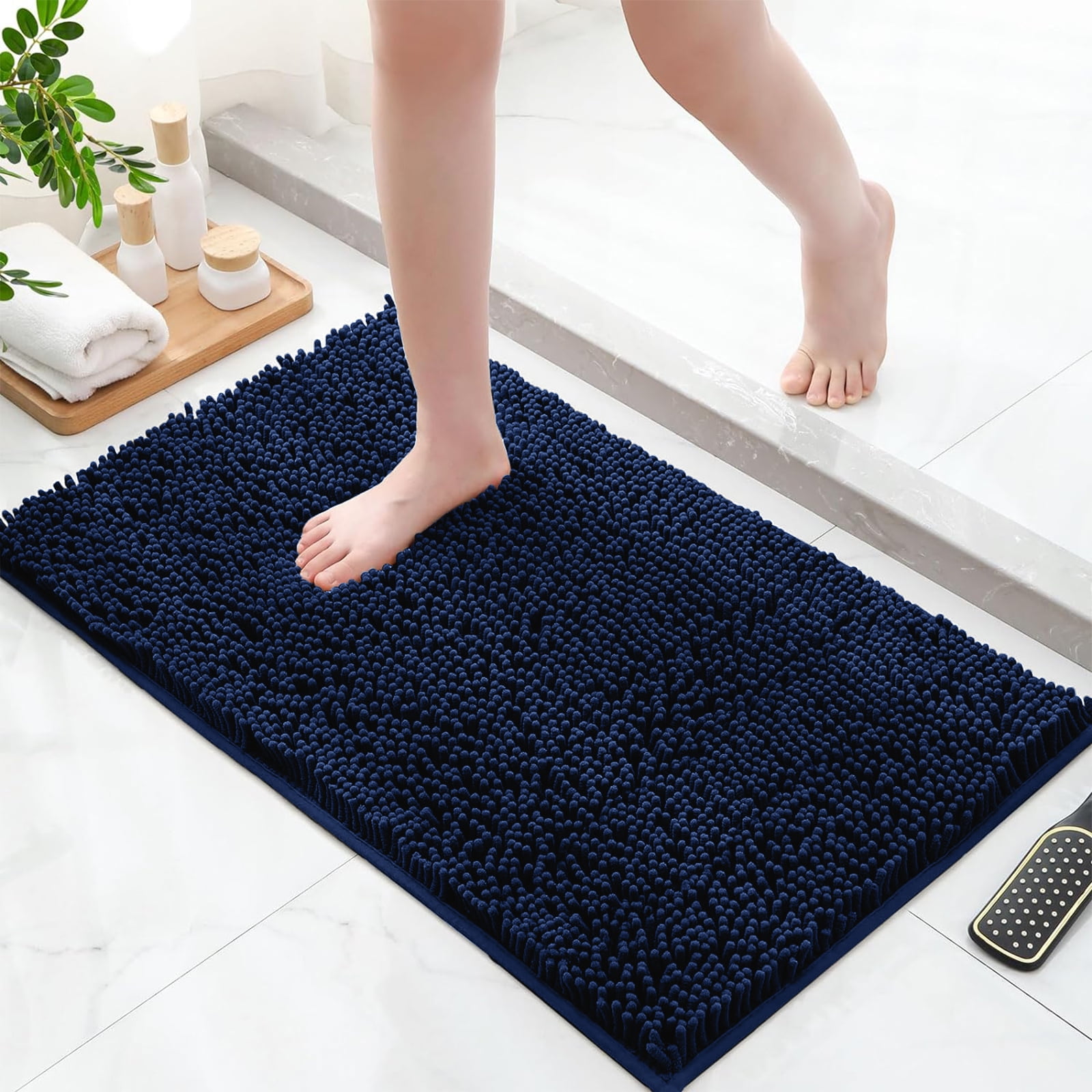NEWEEN Chenille Bathroom Rugs Soft Non-Slip Super Water Absorbing ...