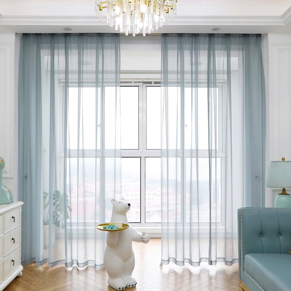 NEWEEN Sheer Curtains 84 inch Length 2 Panels Set Grey Curtains Clear ...