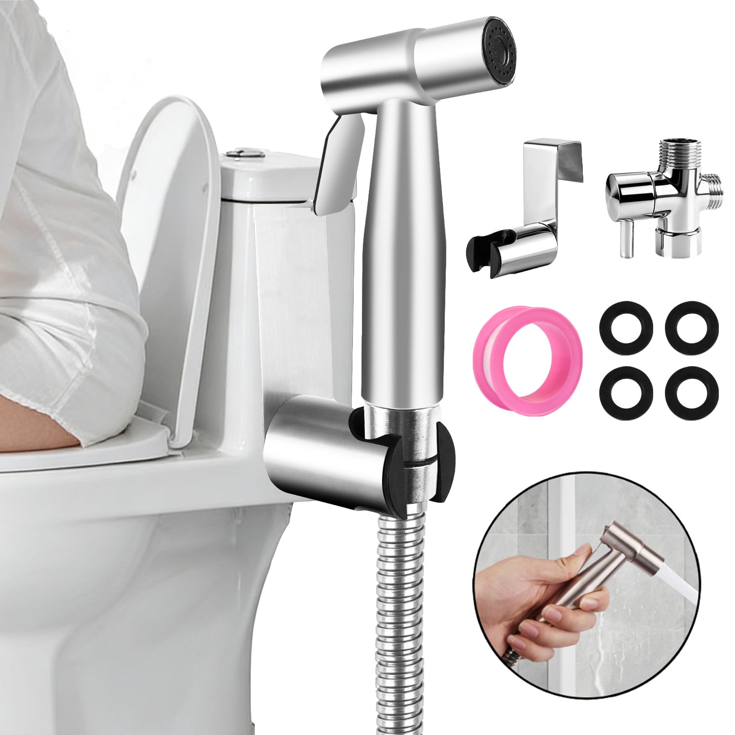 "NEWEEN Handheld Bidet Sprayer, Brushed Nickel, Stainless Steel ...