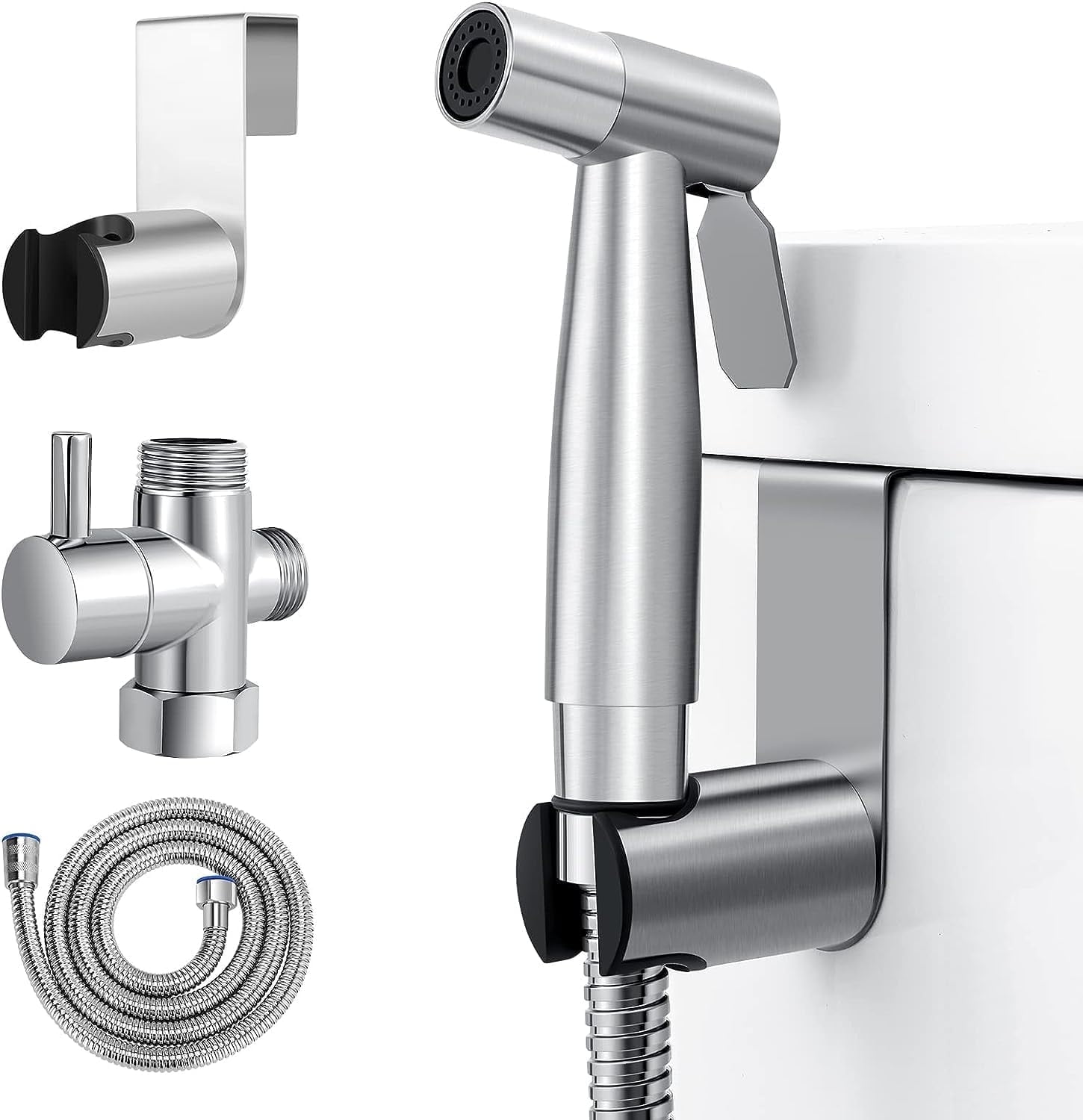 NEWEEN Handheld Jet Spray Bidet for Toilet, Brushed Nickel with ...