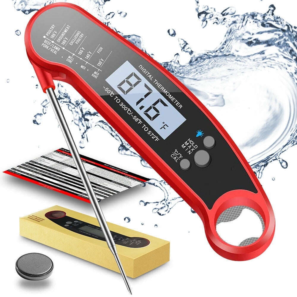 NEWEEN Instant Read Digital Meat Thermometer, Waterproof Folding Probe ...