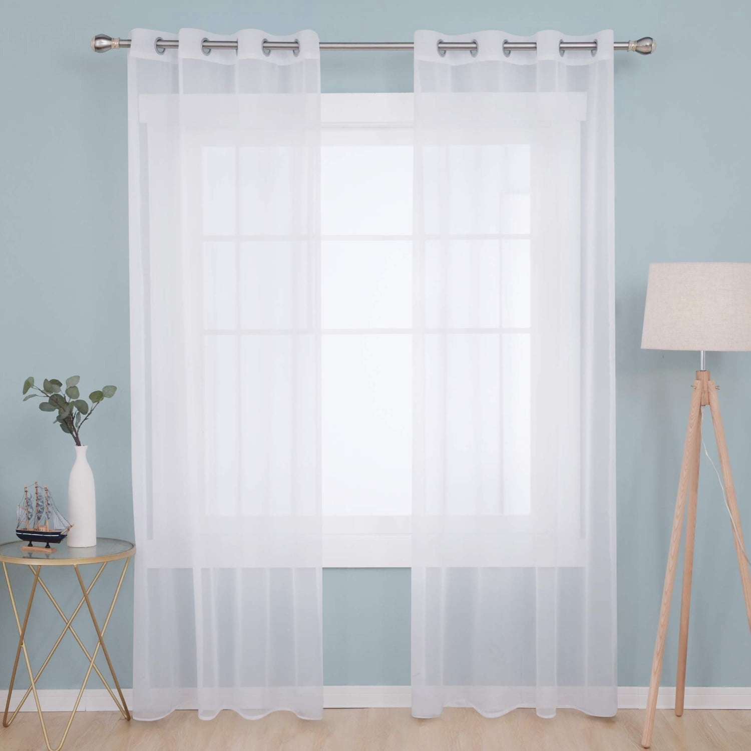 NEWEEN Sheer White Curtains 2 Panels 95 Inch Length, Solid Voile with ...