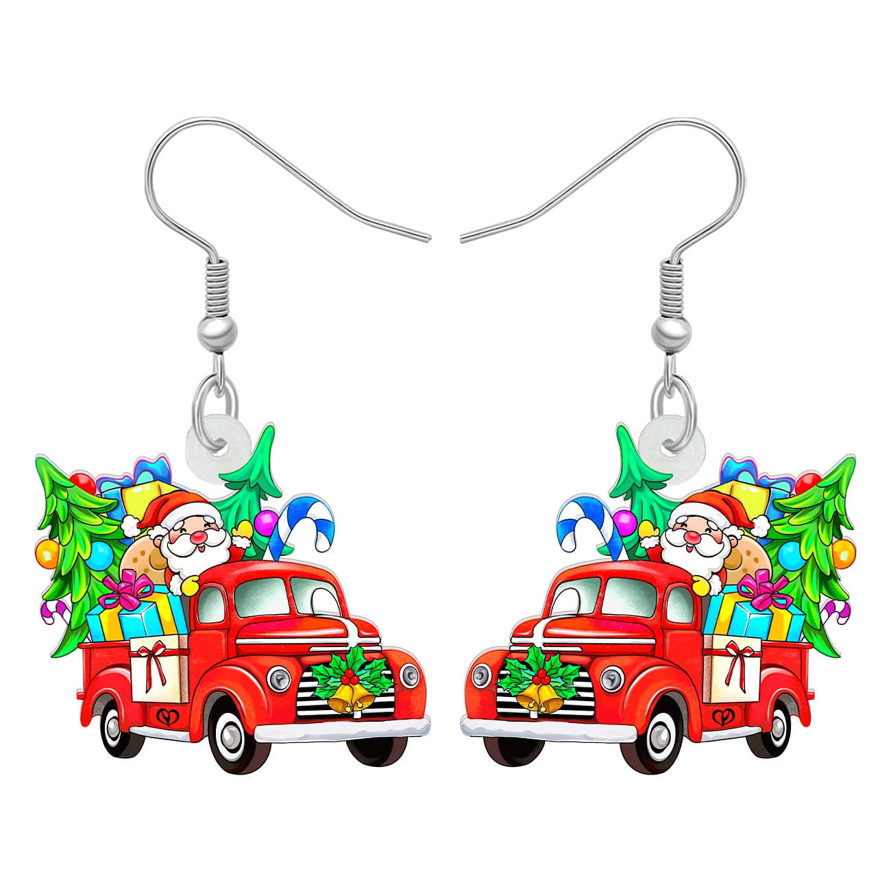 NEWEI Cute Christmas Red Truck Earrings Acrylic Cartoon Christmas Tree ...