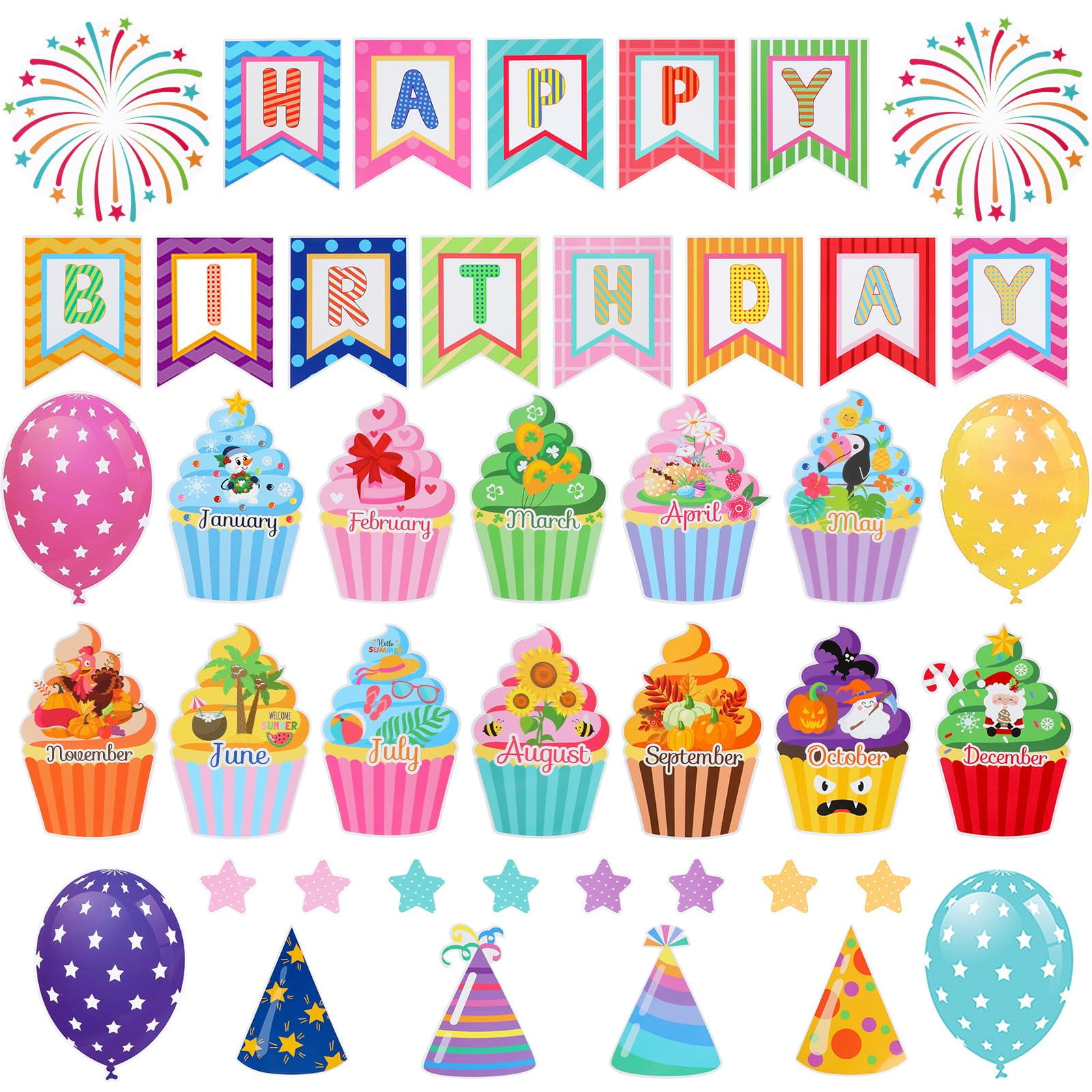 NEWEST 43 Pieces Happy Birthday Bulletin Board Set, Bulletin Board ...