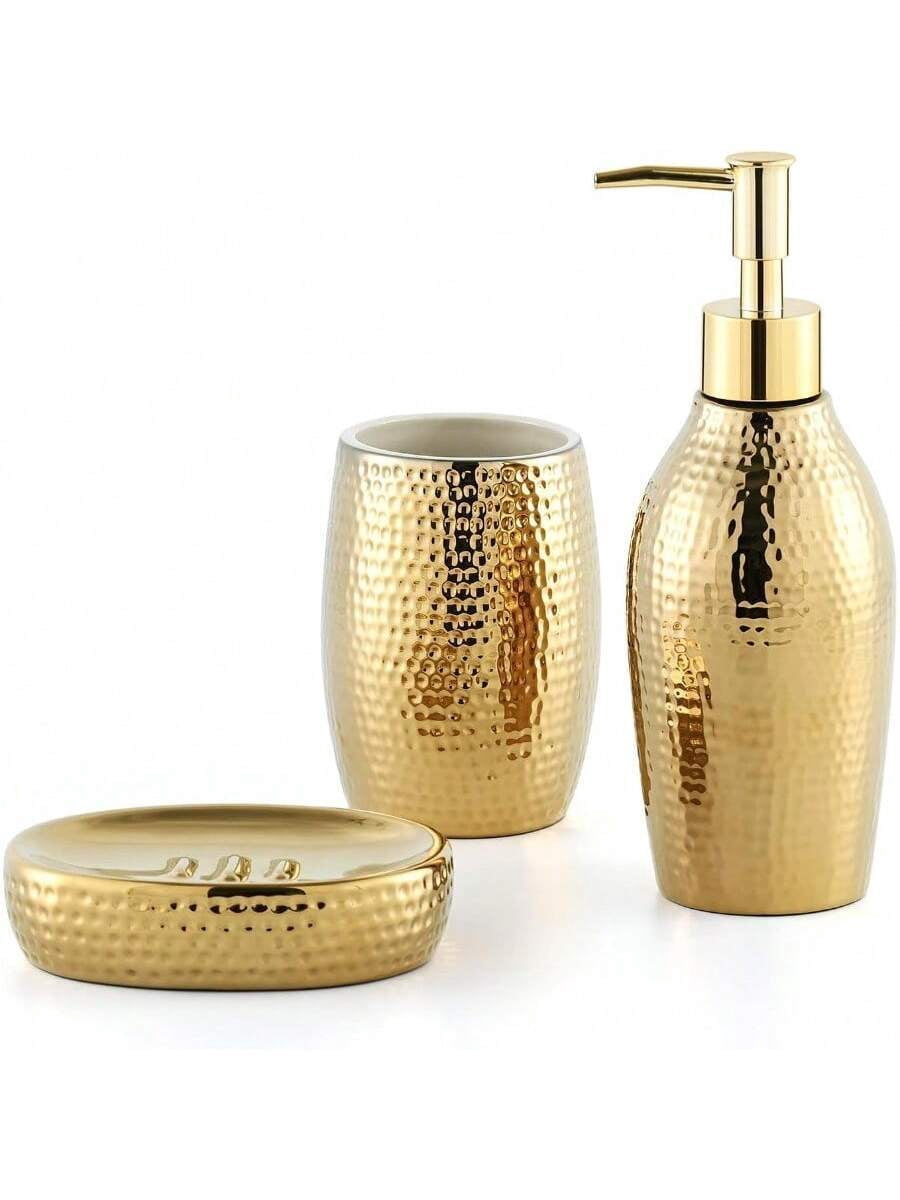NEWGold Bathroom Accessory Set 3 Piece Decorative Ceramic Bathroom ...