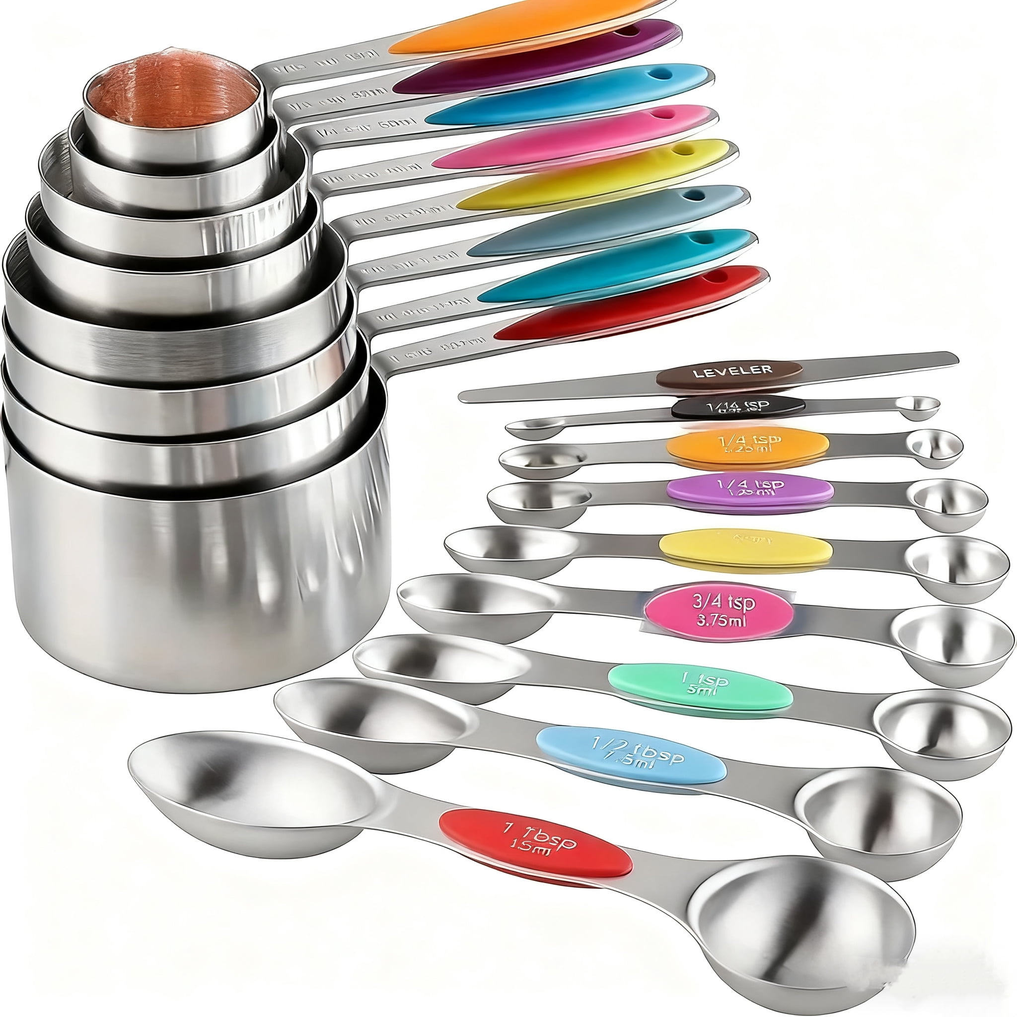 NEWJOEY 17-Piece Magnetic Stainless Steel Measuring Cups and Spoons Set ...