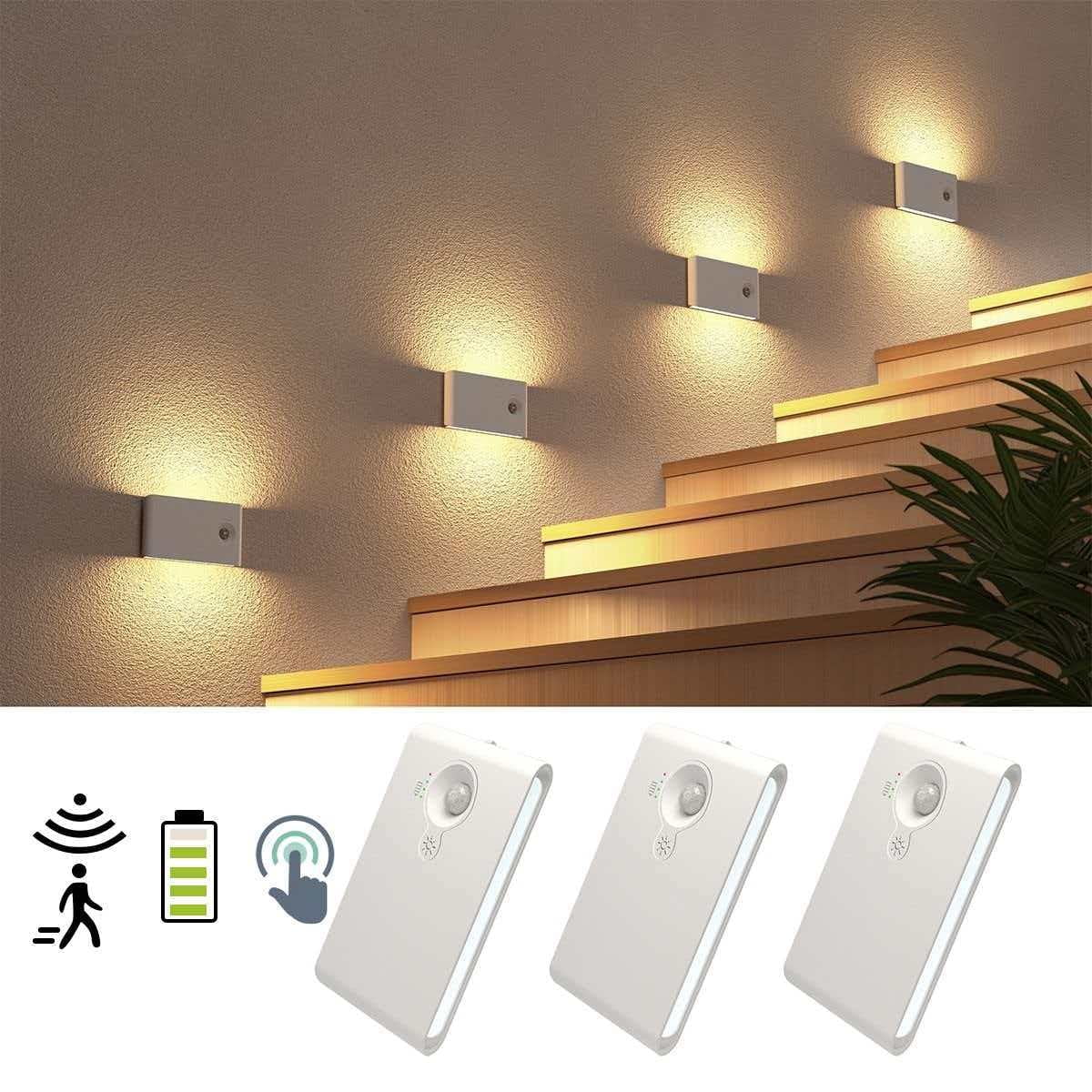 Newjoey 3 Pack, Rechargeable Motion Sensor Wall Sconce & Stair Light ...