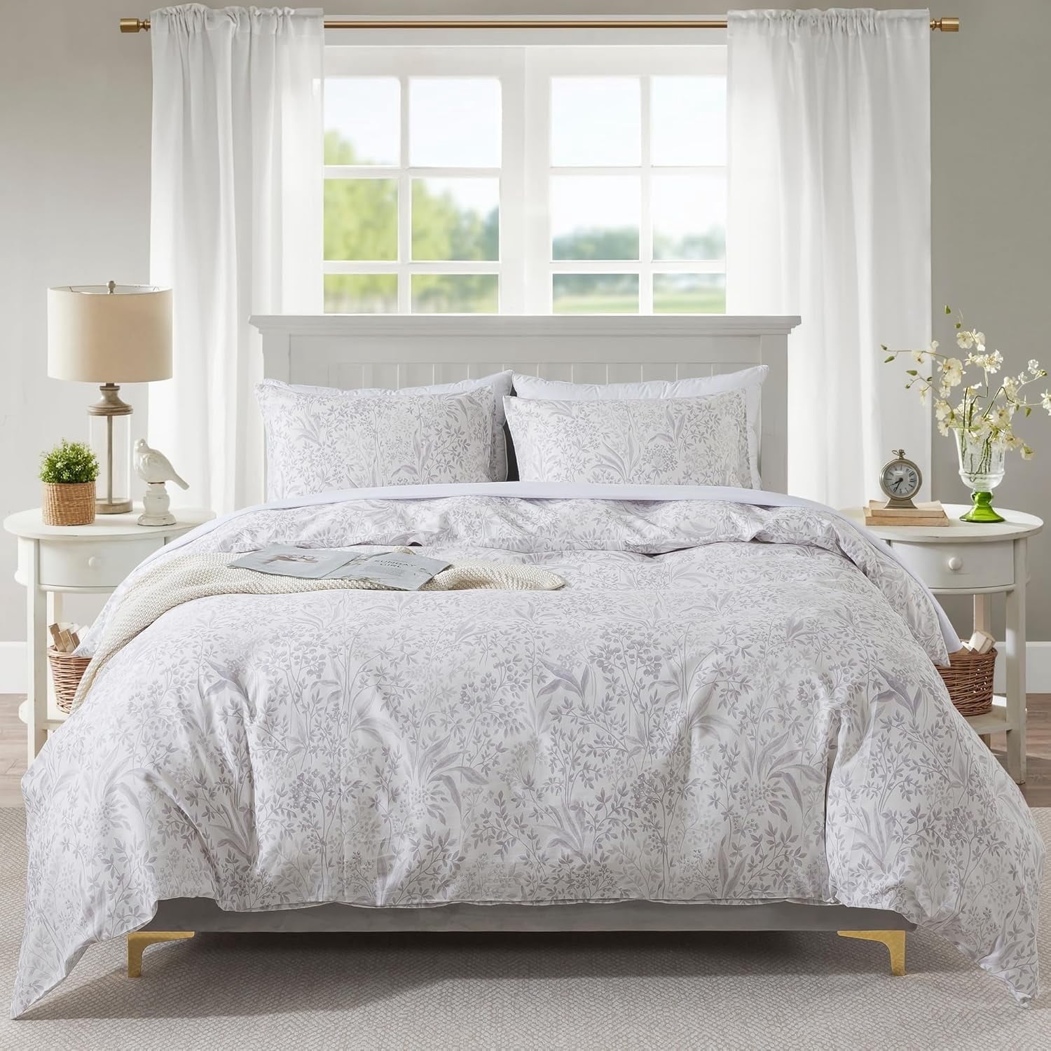 NEWLAKE 3-Piece Cotton Duvet Cover Wildflower Floral Duvet Bedding Sets ...