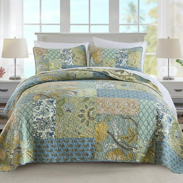 NEWLAKE 3-Piece Floral Cotton Patchwork Quilt Set Decor Quilt Set with ...