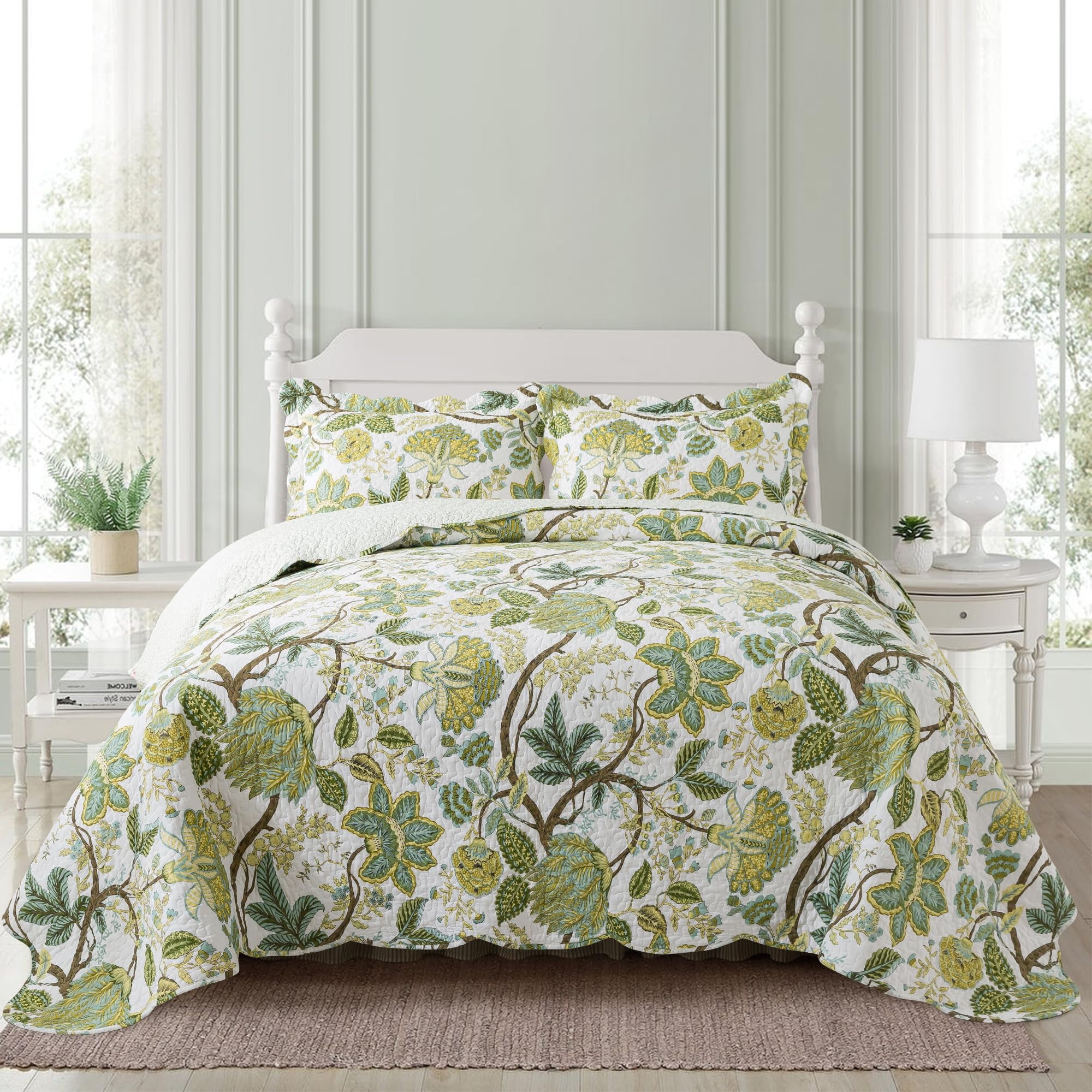 NEWLAKE King Size Cotton Bedspread Quilt Sets, Floral Pattern - Walmart.com