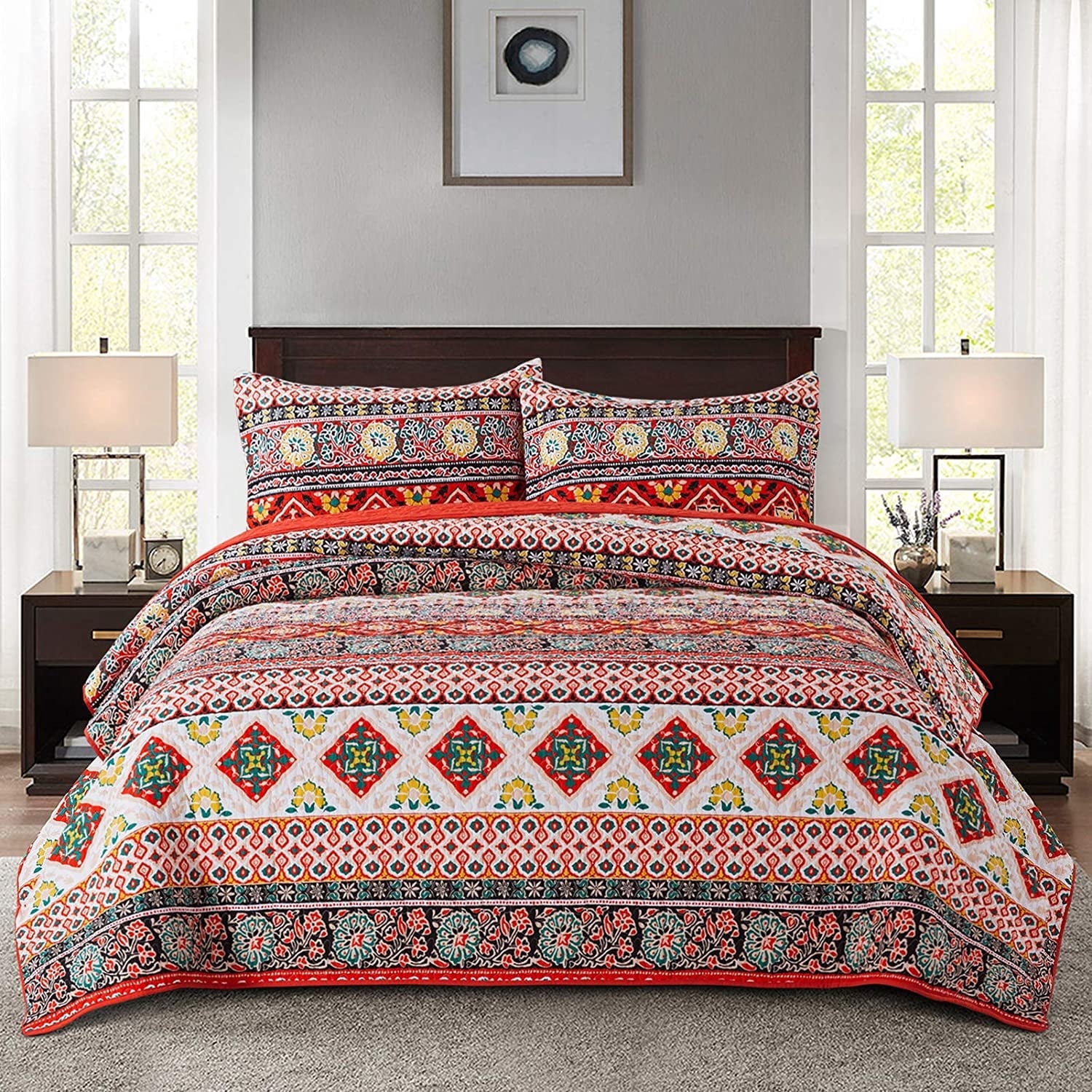 NEWLAKE Cotton Bedspread King Quilt Sets Reversible Patchwork Coverlet ...