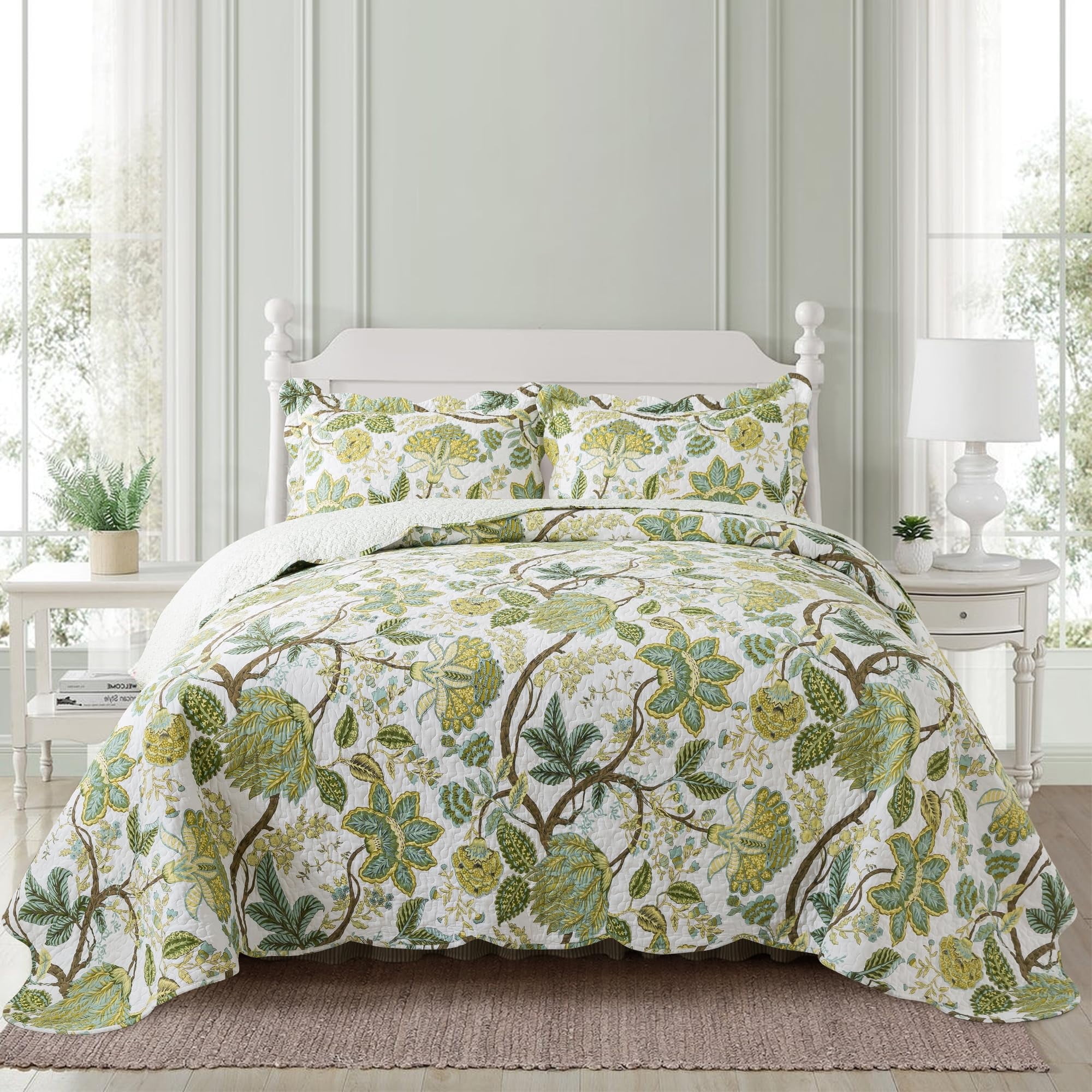 NEWLAKE Summer Flowered Cotton Bedspread Queen Quilt Sets, European ...