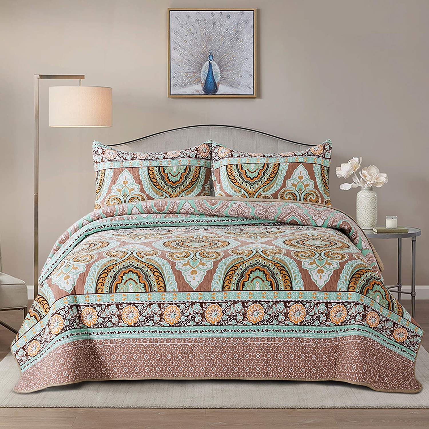 NEWLAKE Summer Flowered Cotton Bedspread Queen Quilt Sets, European ...