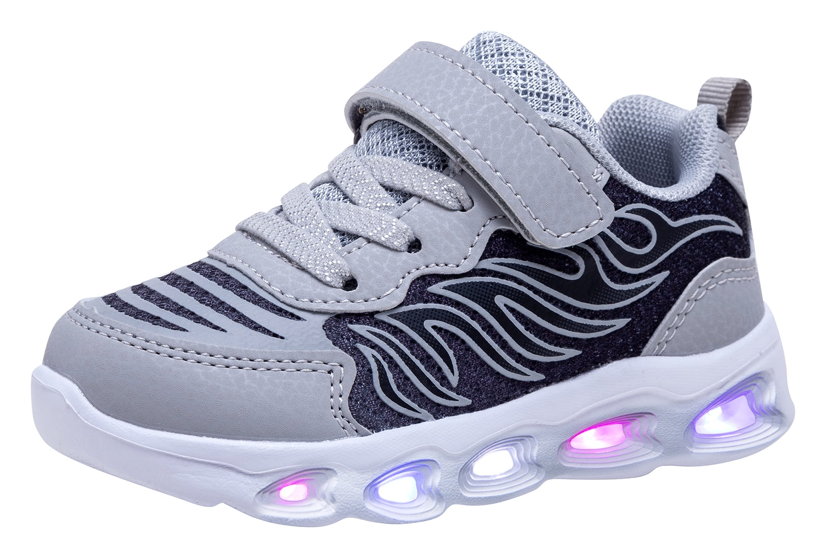 NEWMALL Girls LED Light Up Sneakers Kids Low Top Shoe (8 Toddler,Grey ...