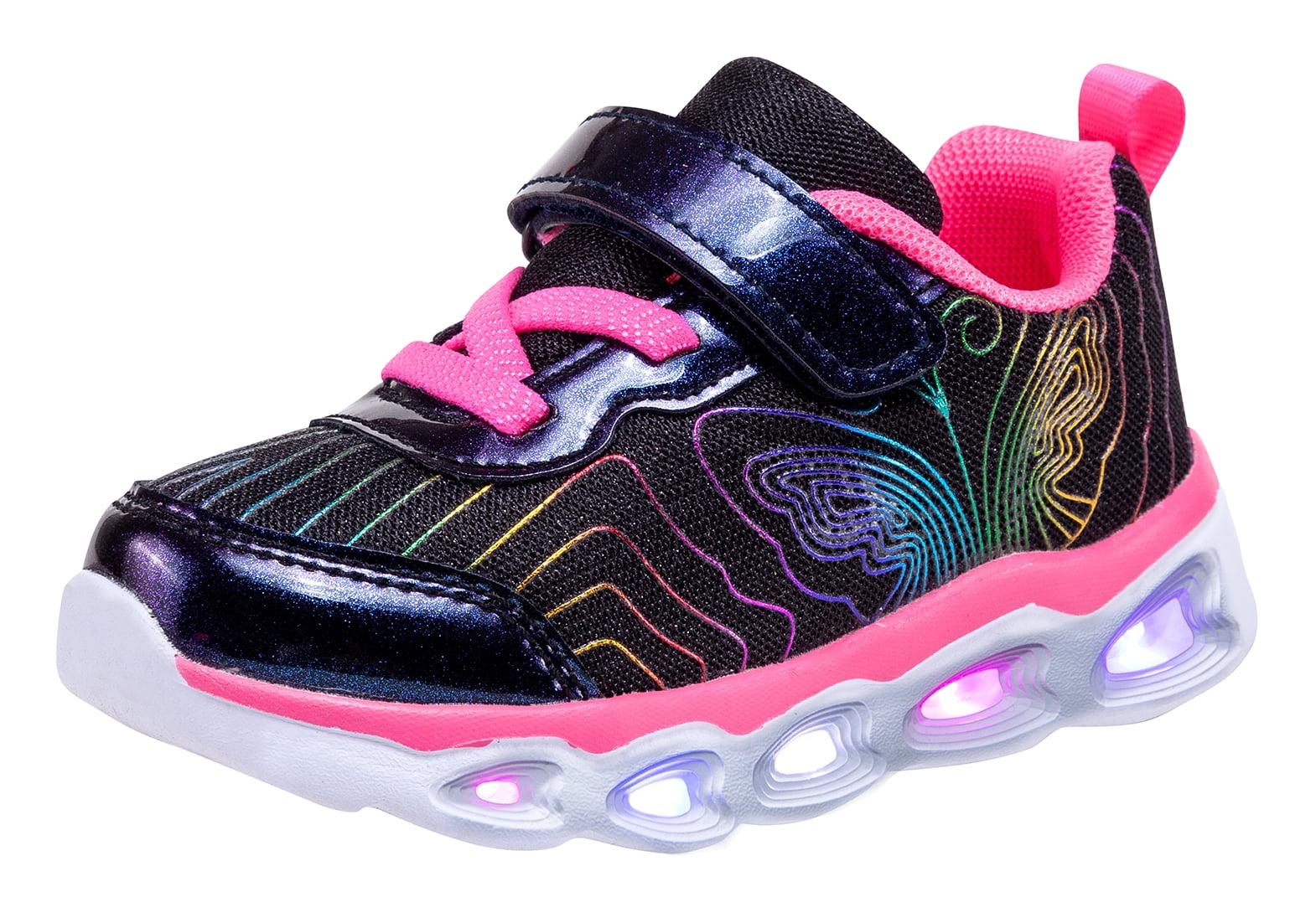 NEWMALL Girls Toddler Light Up Shoes, Glittery Black, Comfy and ...