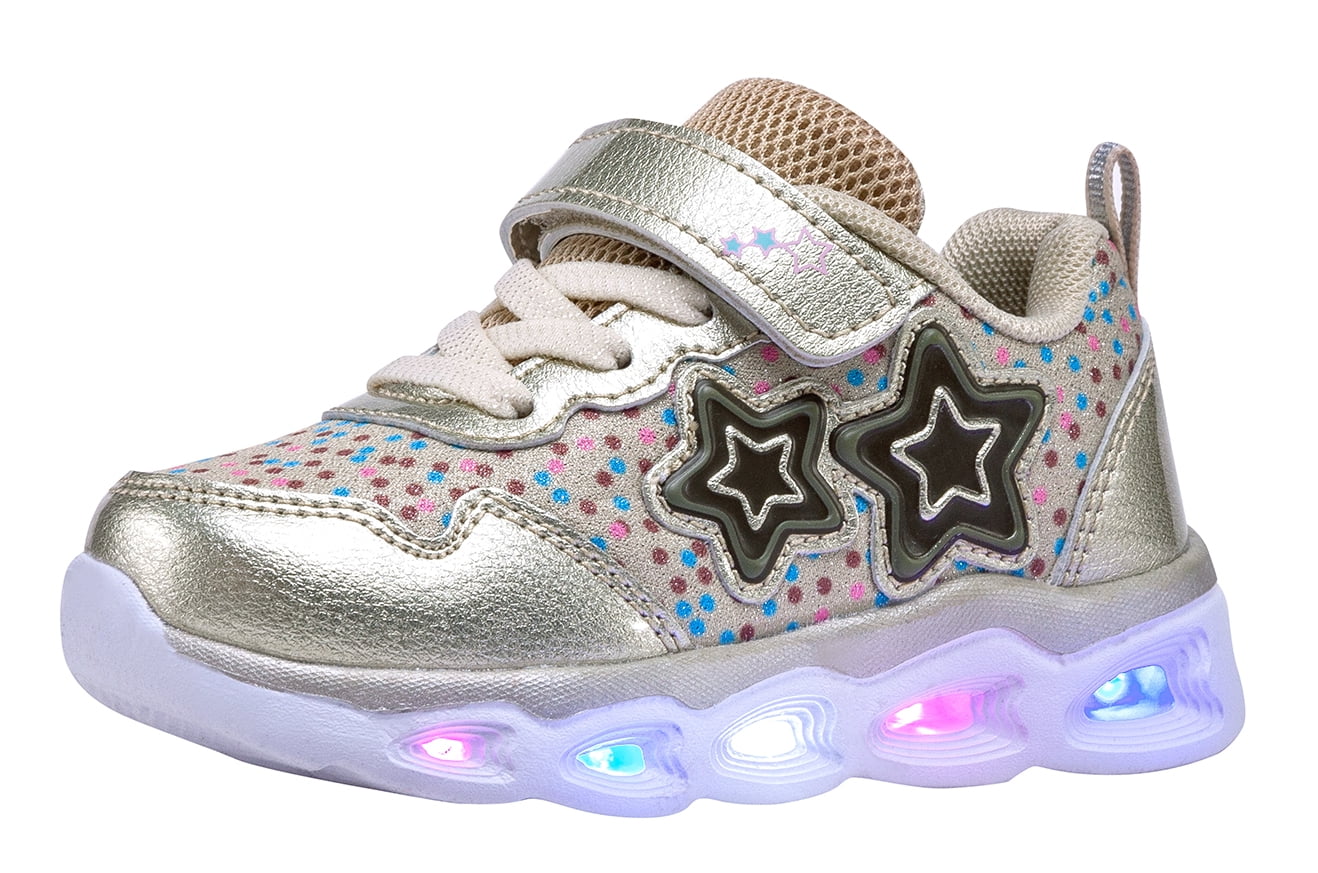 NEWMALL Girls Led Shoes Flashing Light Up Sneakers (8 Toddler,Gold ...