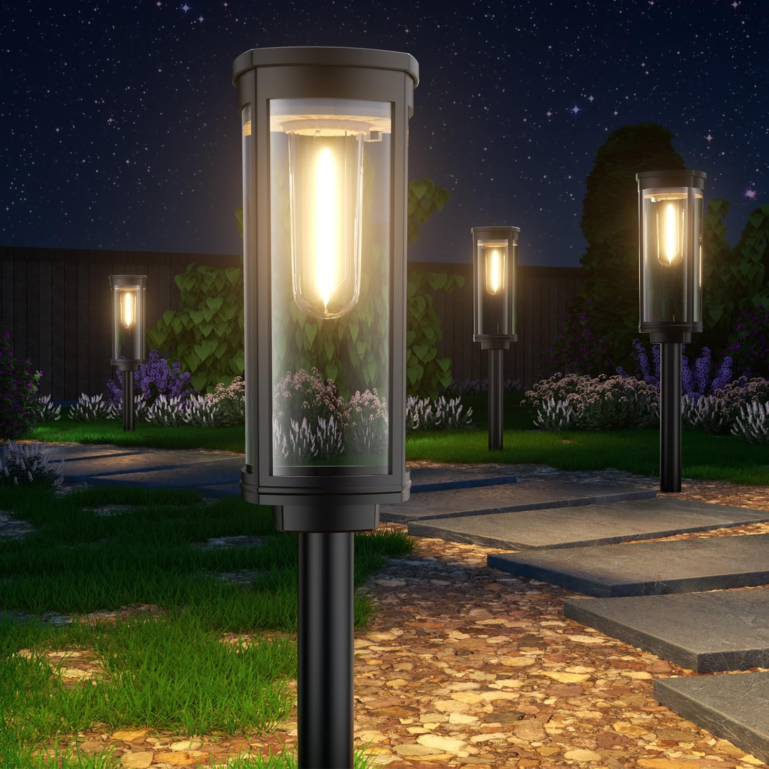 NEWMESSI 8 Pack Solar Pathway Lights Outdoor IP65 Waterproof Super ...