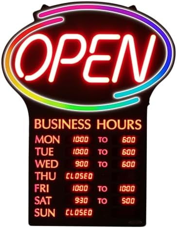 NEWON LED OPEN SIGN WITH PROGRAMMABLE BUSINESS HOURS, FLASHING EFFECTS ...