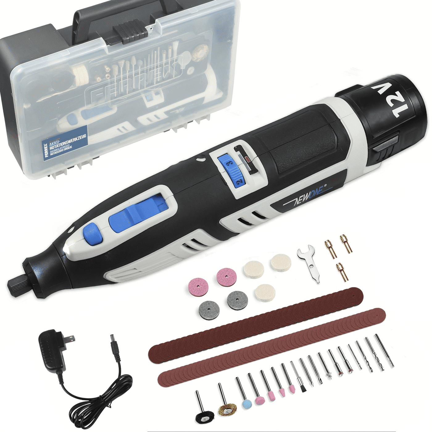 NEWONE 12V Cordless Rotary Tool Kit 6 Variable Speeds 5000-25000 RPM 84 ...